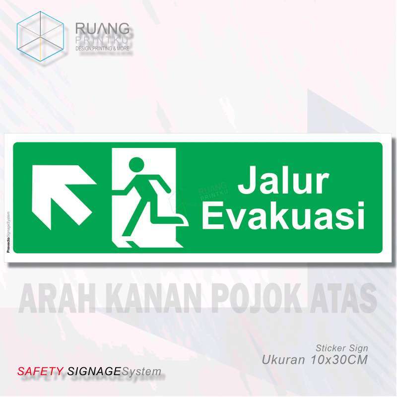 Jual Sticker Safety Sign JALUR EVAKUASI ARAH POJOK KIRI ATAS - Ukuran ...