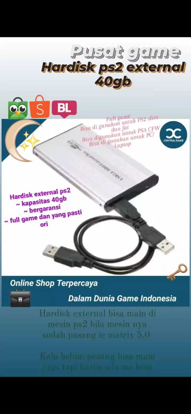 Jual hardisk external PS2 HARDISK40 gb fullgame& CABEL USB 2IN1 terbaru pes dan we2023 di Seller ...