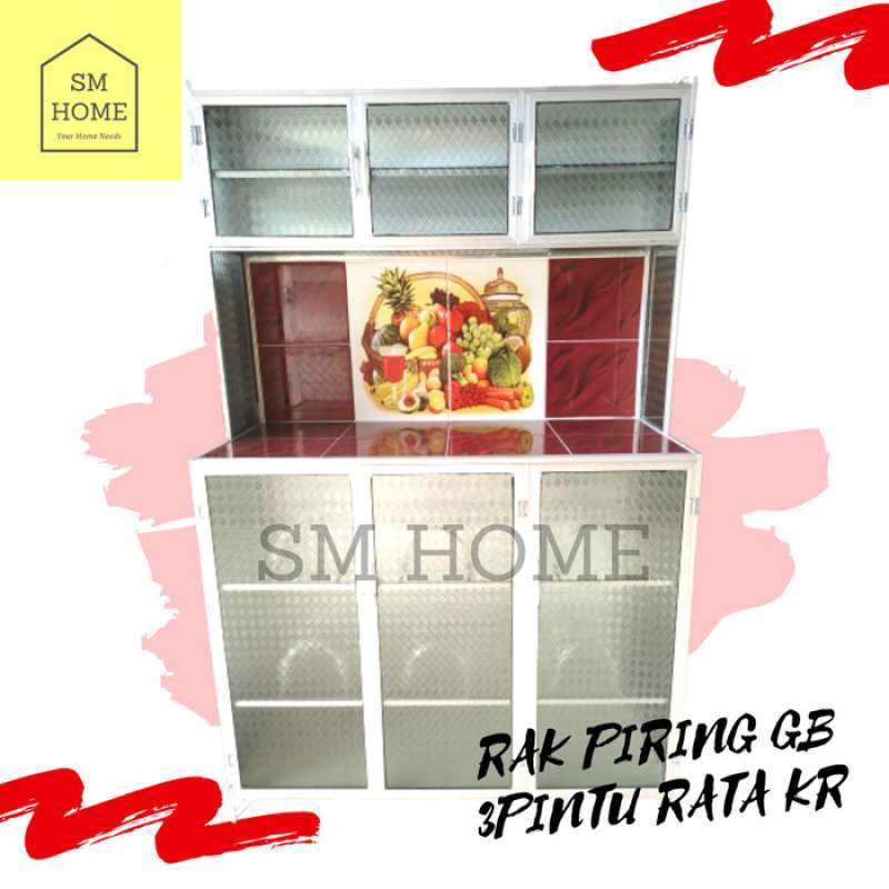 Jual Rak piring 3pintu Aluminium Rata BAWAH KERAMIK Lemari Piring di ...