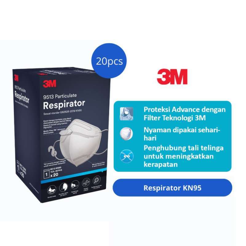 Jual Nexcare 3M Masker 9513 Particulate Respirator KN95 Putih - BOX (20 ...