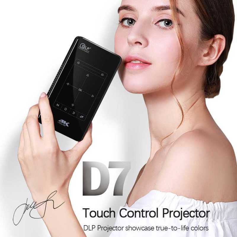 Jual Glo - Aun Proyektor Dlp Mini Android Wifi 16gb Support 4k 2000 Lumens - D7 Warna Hitam Di ...
