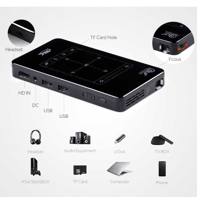 Jual Glo - Aun Proyektor Dlp Mini Android Wifi 16gb Support 4k 2000 Lumens - D7 Warna Hitam Di ...