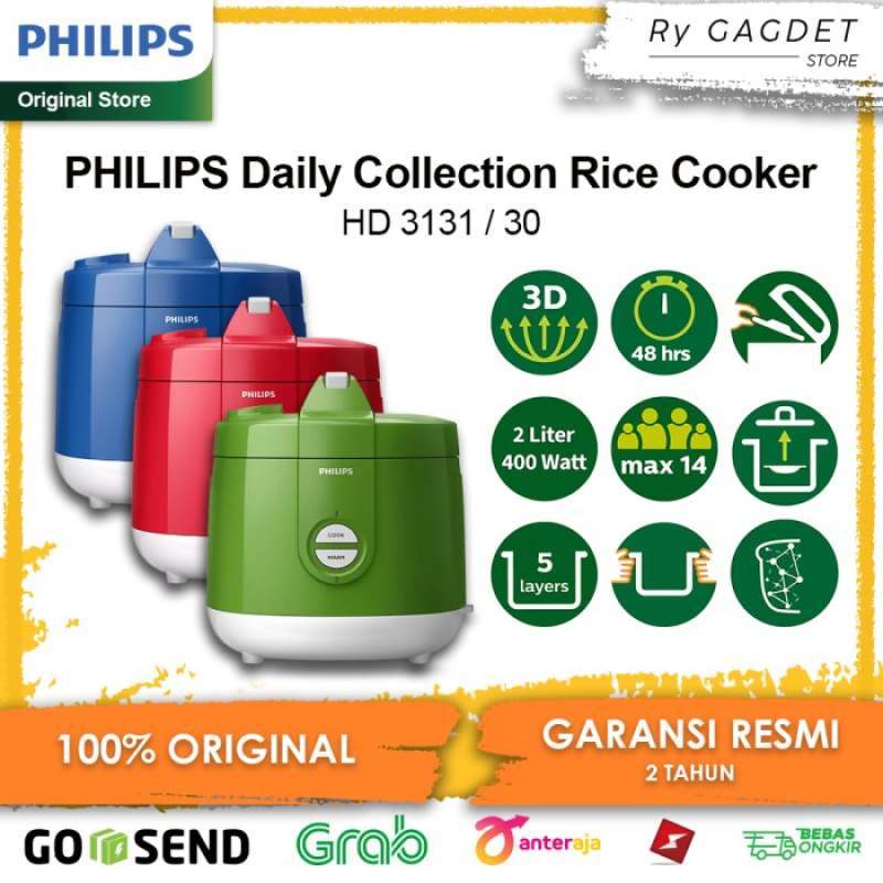 Jual PHILIPS RICE COOKER HD3131/30 ORIGINAL PENANAK NASI 2 LITER HD3131 ...