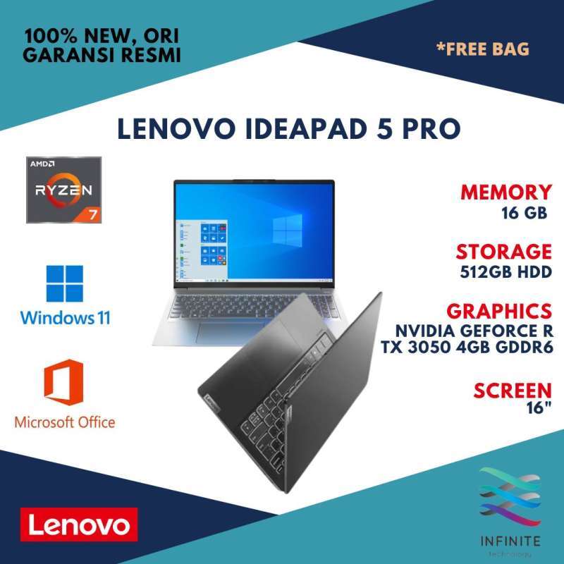 Promo Lenovo Ideapad 5 Ip5 Kyid L0id Pro R7-5800h 16gb Ssd 512gb Rtx3050 4gb W10 Ohs 16 - Storm ...