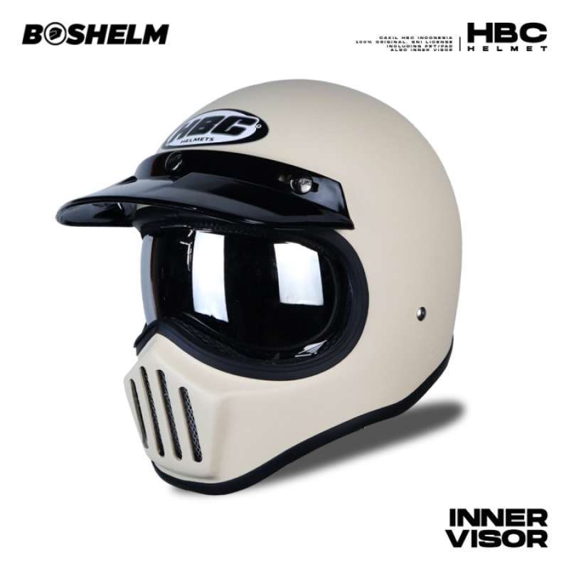 Jual Promo Of The Year Helm Cakil Hbc Inner Visor Krem Doff Helm Retro ...
