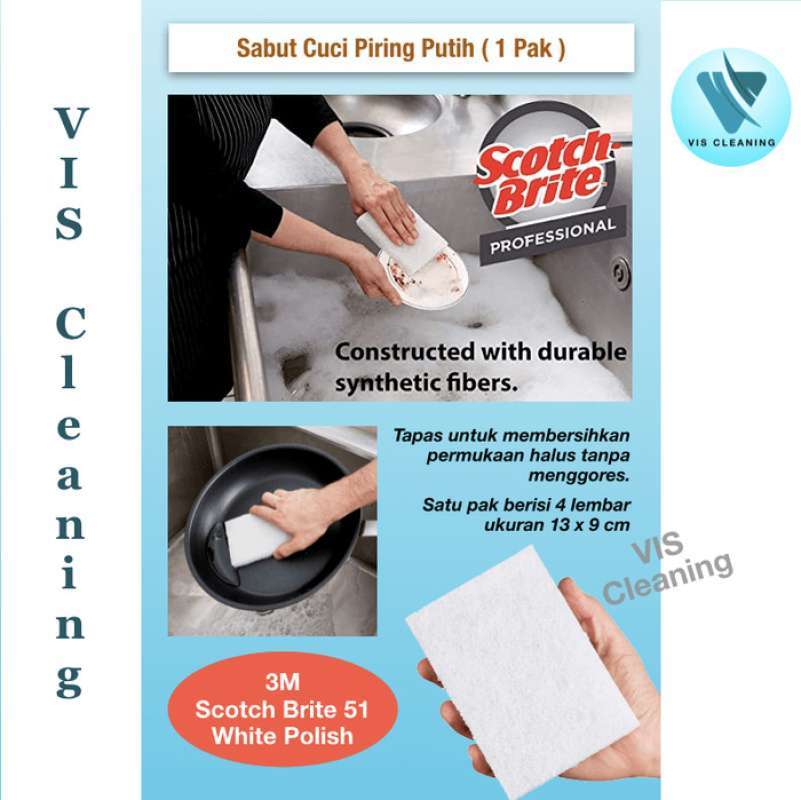 Jual Sabut Cuci Piring Putih 3M S/B (1 pack isi 4 lembar) di Seller ...