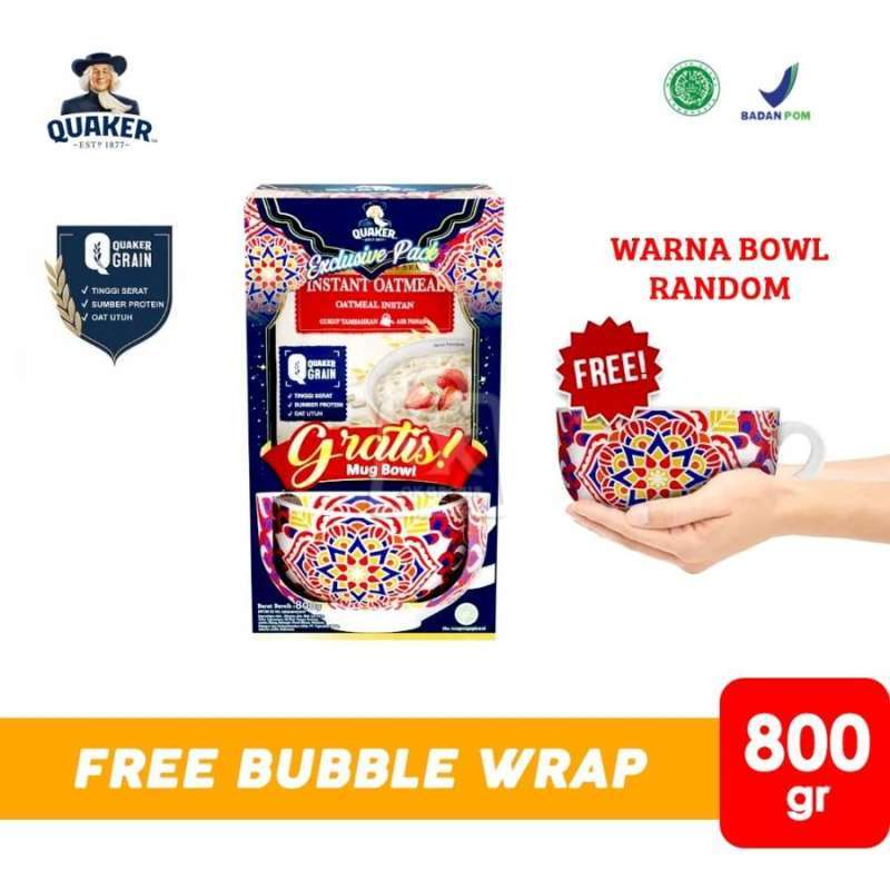 Jual Quaker Instant / Quick Cook Oatmeal Exclusive Pack FREE Bowl (800 ...