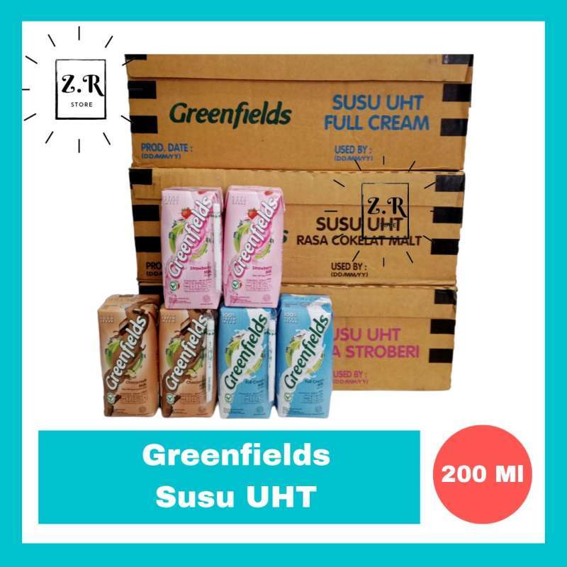 Jual GREENFIELDS Susu UHT Full Cream/Stroberi/Choco malt 200 ml x 24 pcs ( 1 Karton) di Seller Z ...