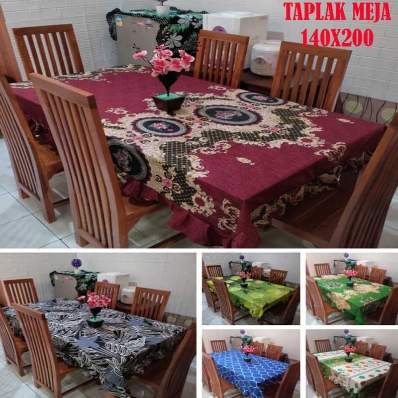 Jual Alas Cover Taplak Meja Makan Kain Model Rumbai 140x200 Kursi 4 Dan ...