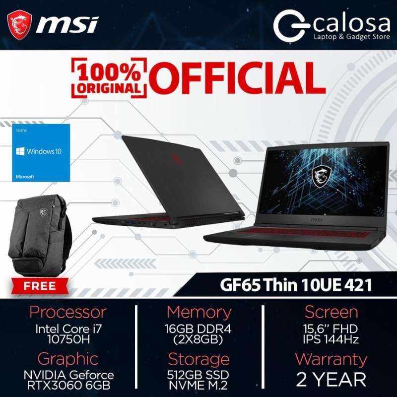 Jual MSI GF65 Thin 10UE 421 i7 10750H 16GB 512GB RTX3060 6GB 144Hz WIN ...