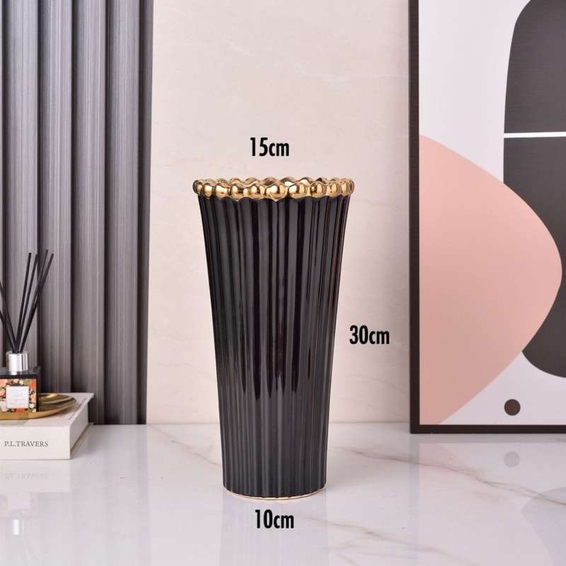 Jual Cosmo Vase Gold Vas Bunga keramik hitam putih emas cantik garis ...
