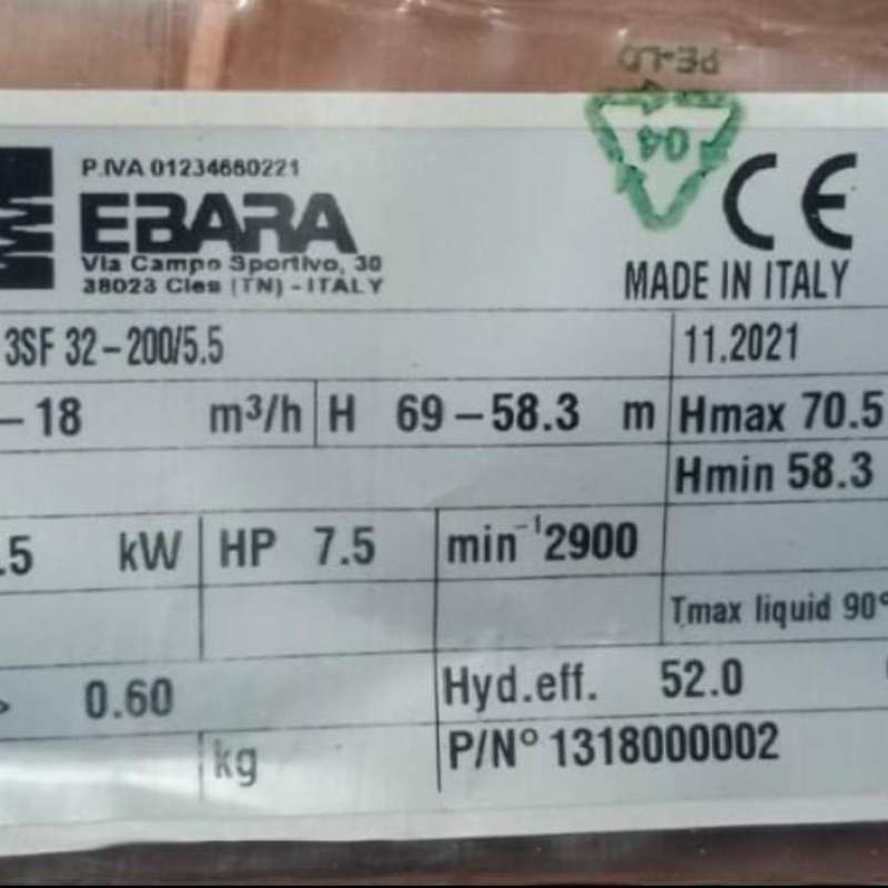Jual Pompa Air Centrifugal Ebara 3SF 32-200/5.5 Motor Siemens 5,5kw 3Phase di Seller Mitra Pompa ...