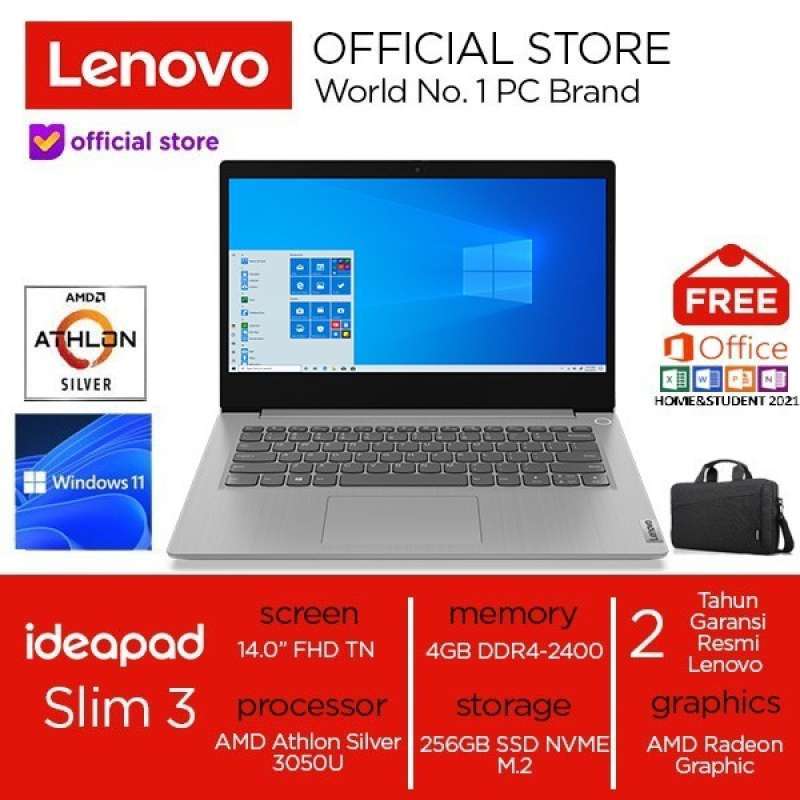Jual Lenovo IdeaPad Slim 3 Athlon Silver 3050U 256GB SSd 4GB Win11+OHS ...