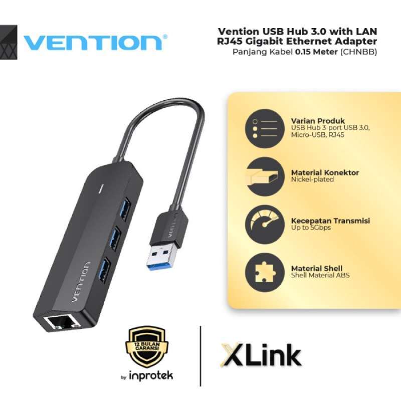 Jual Vention USB Hub 3.0 with LAN RJ45 Gigabit Ethernet Adapter di ...