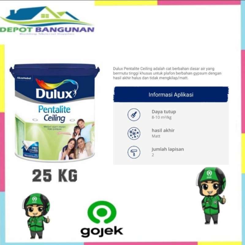 Jual Cat Plafon Cat Gypsum Cat Dulux Pentalite Ceiling Matt White 25 Kg ...