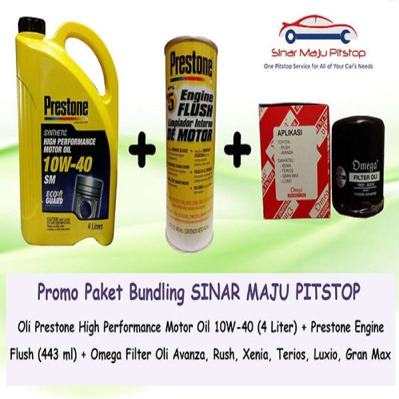 Promo Prestone Oil 10W-40 API SN 4 Liter + Prestone Engine Flush ...