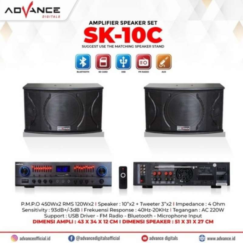 Jual amplifier speaker set advance sk10c ampli speaker advance sk 10c ...