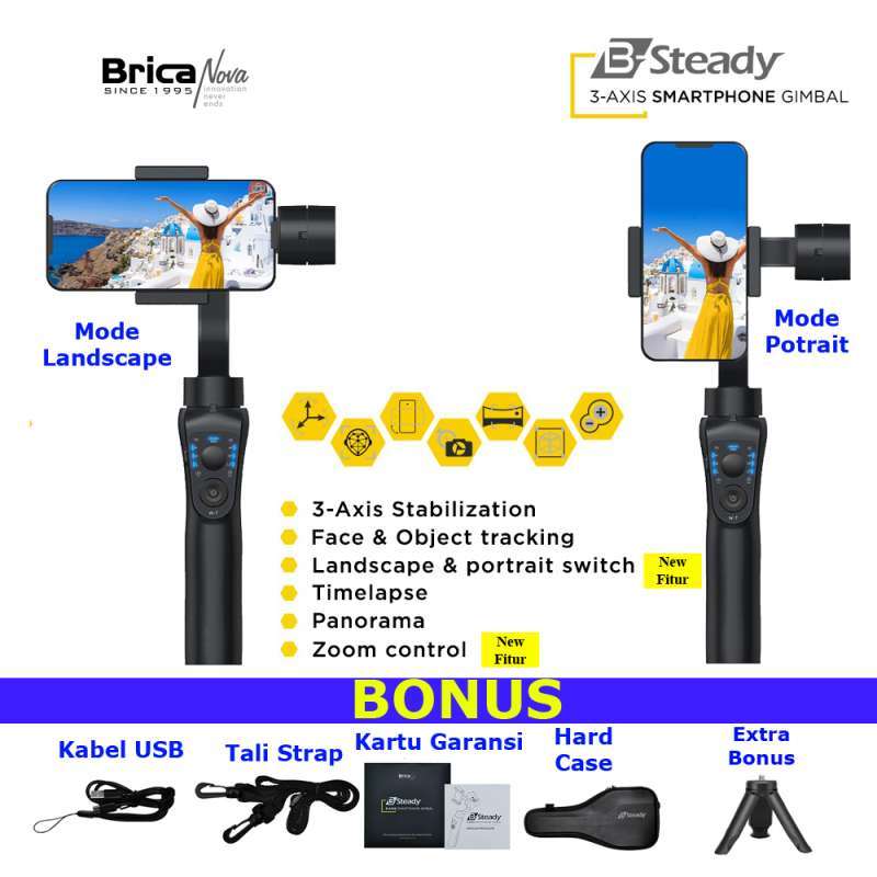 Jual Brica B-Steady 3 Axis Gimbal Stabillizer Smartphone - Black - Free ...