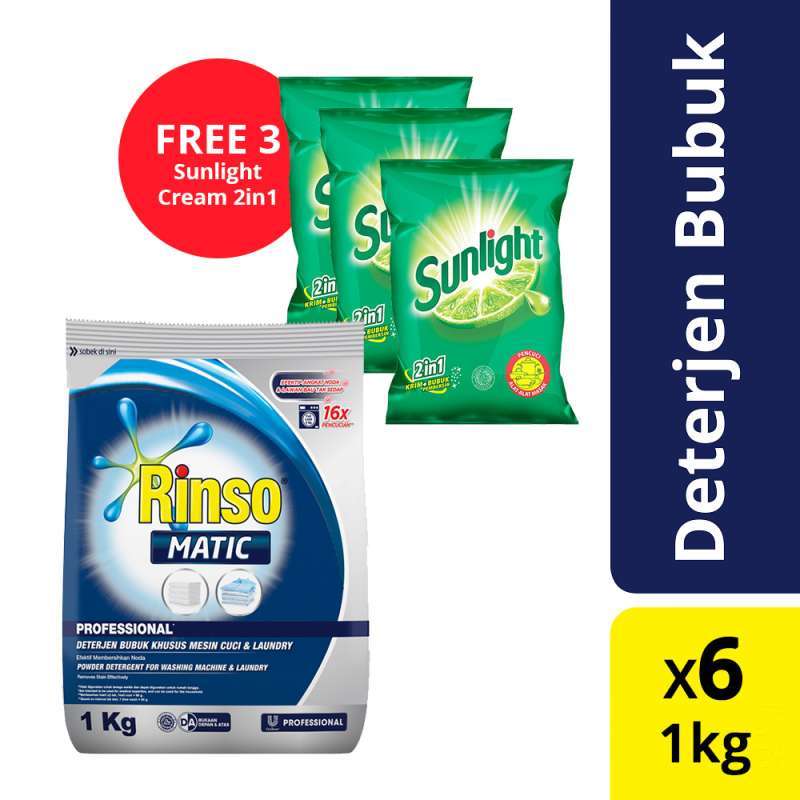 Jual Rinso Matic Professional Detergent Bubuk Laundry Kiloan 1 Kg (6 ...