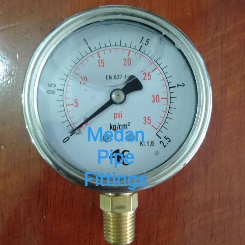 Jual Pressure Gauge 0-2.5 kg/psi diameter 2-1/2 inch drat 1/4 NPT Raket di Seller Medan Pipe ...