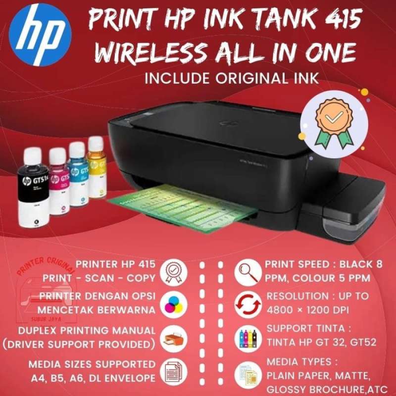 Jual PRINTER HP INK TANK 415 PRINT SCAN COPY ALL IN ONE INCLUEDE TINTA ...