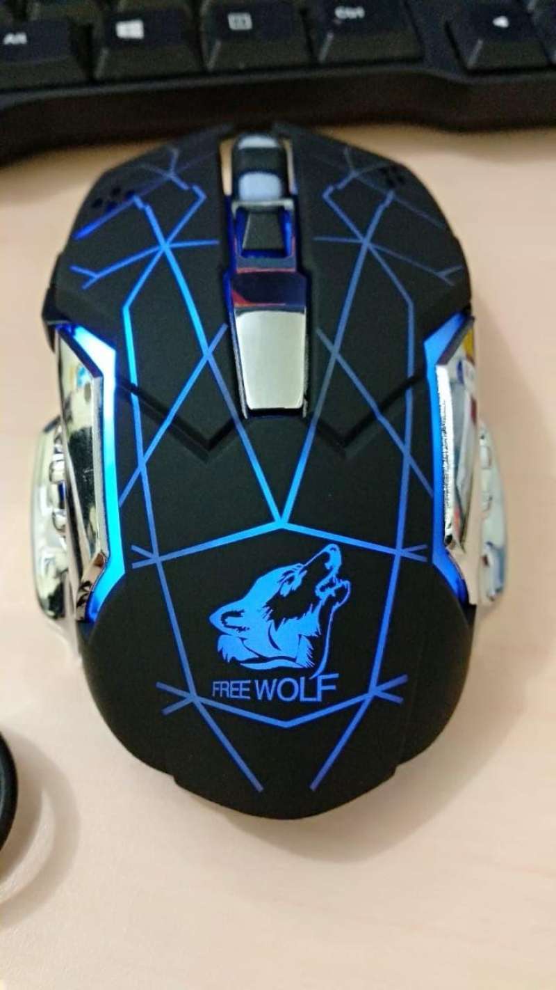 Jual Mouse Wireless Charging Luminous Merk Free Wolf LED Light 1800 DPI ...