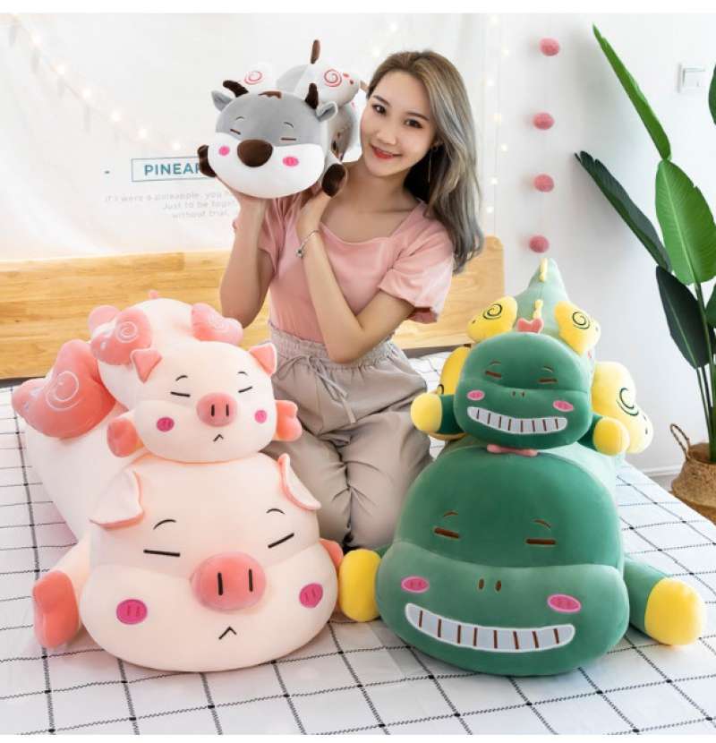 Jual Boneka Babi Piggy Gemoy Jumbo 90cm Guling Dino Hijau Bantal Sapi ...