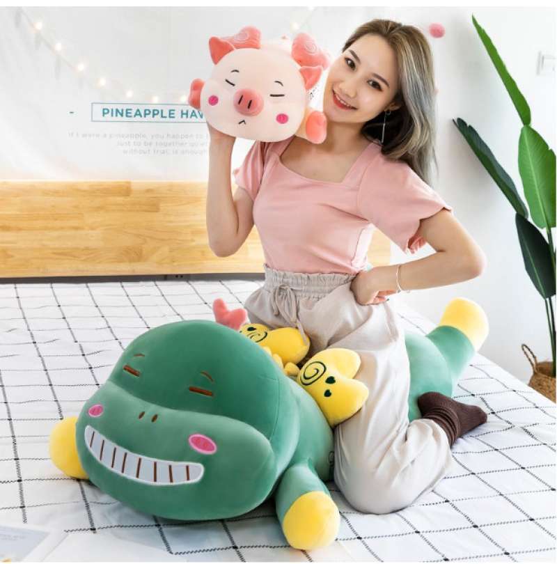 Jual Boneka Babi Piggy Gemoy Jumbo 90cm Guling Dino Hijau Bantal Sapi ...