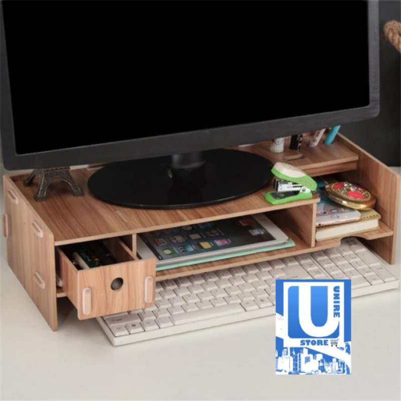 Jual Standing Pc Monitor Desktop Organizer Laci Penyimpanan Laptop Kayu ...