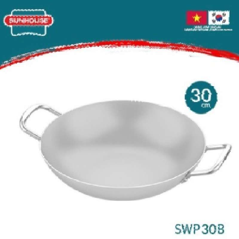 Jual Sunhouse Wok Pan Wajan Alumunium Anti Lengket Silver 30 Cm (swp30b ...