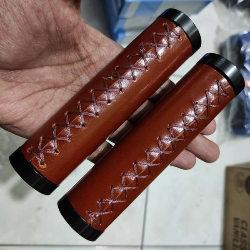 Jual Handgrip Kulit Coklat Model Jahit Vintage Klasik Jadul Double Lock ...