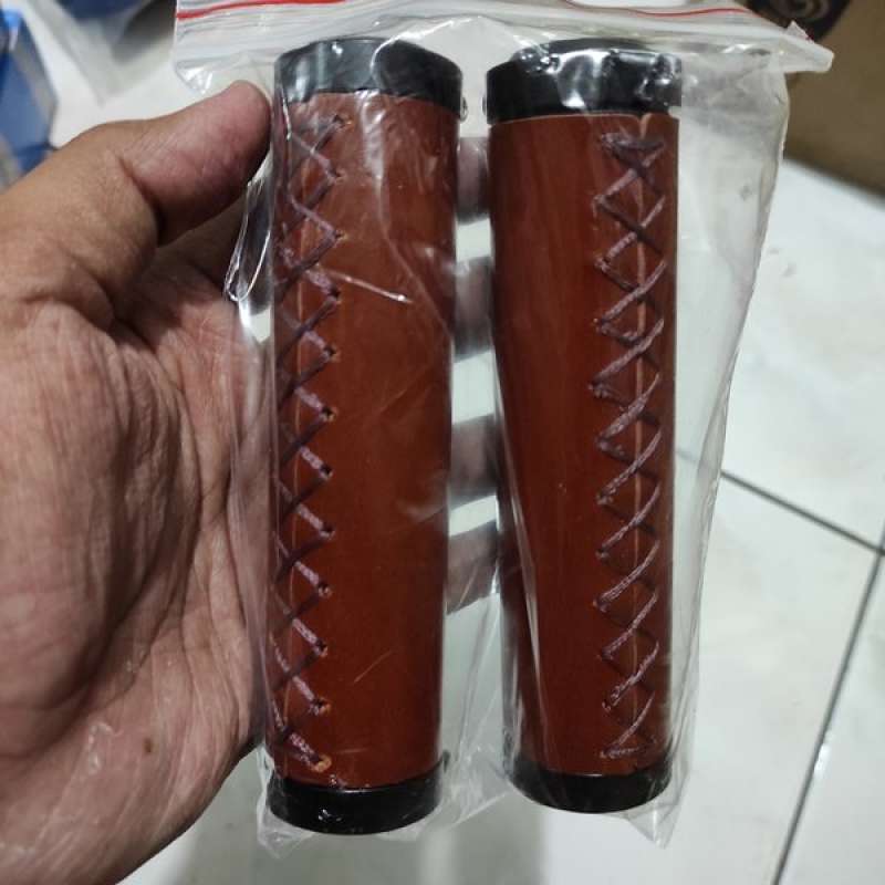 Jual Handgrip Kulit Coklat Model Jahit Vintage Klasik Jadul Double Lock ...