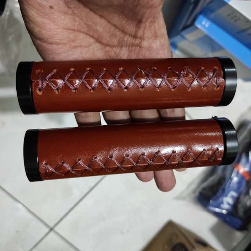 Jual Handgrip Kulit Coklat Model Jahit Vintage Klasik Jadul Double Lock ...
