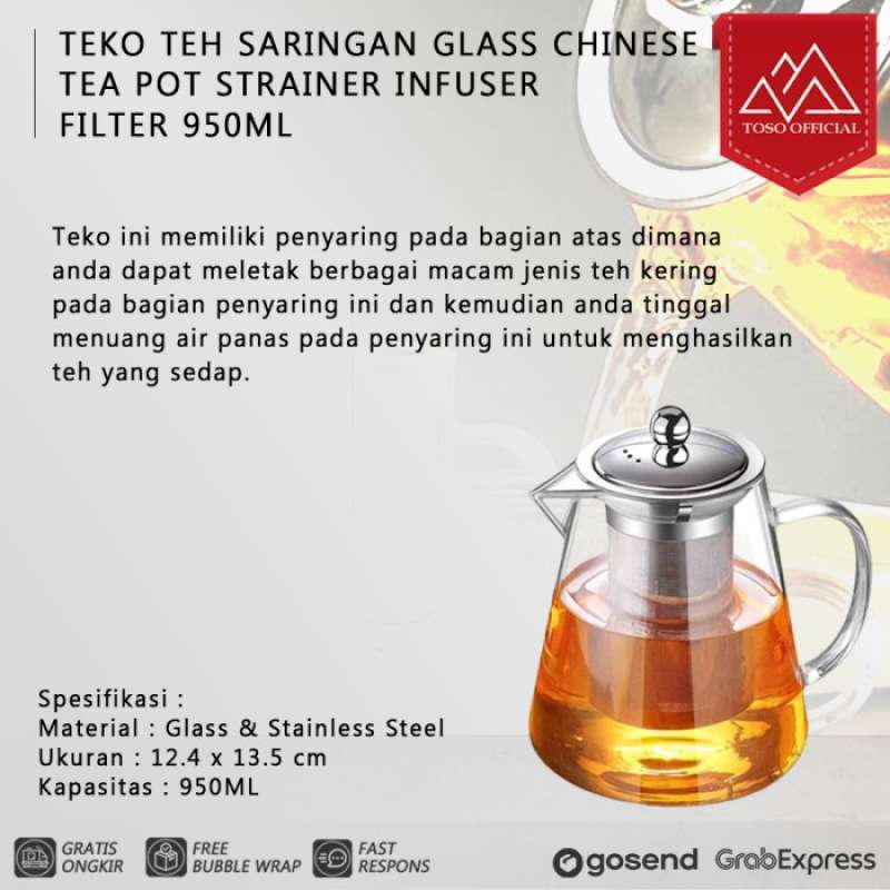 Promo Teko Teh Saringan Glass Chinese Tea Pot Strainer Infuser Filter 950ml Diskon 19% Di Seller ...