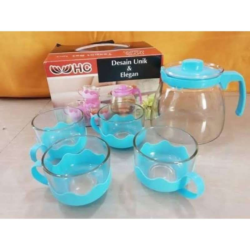 Jual Set 5 In 1 Tea Pot, Teko Kaca Dengan Saringan/teko Teh Kopi Dengan ...