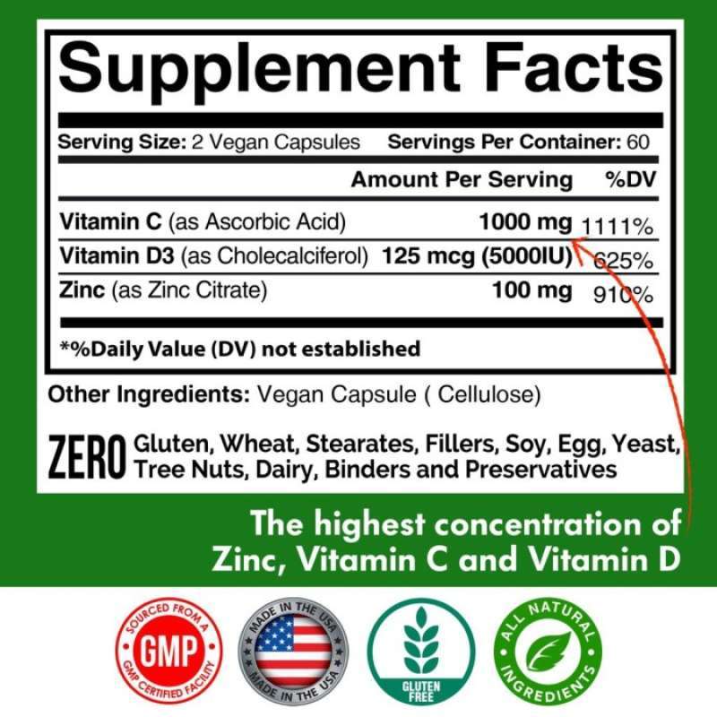 Jual ZINC 100 MG, VITAMIN C 1000 MG, D3 5000 IU 3 IN 1 IMMUNE SUPPORT di Seller Nur Nur Toko ...