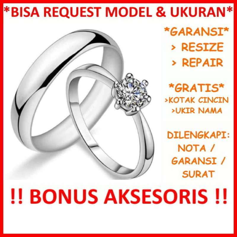 Jual Cincin Couple Perak Dan Emas Putih Asli Tunangan Mas Kawin Gratis ...