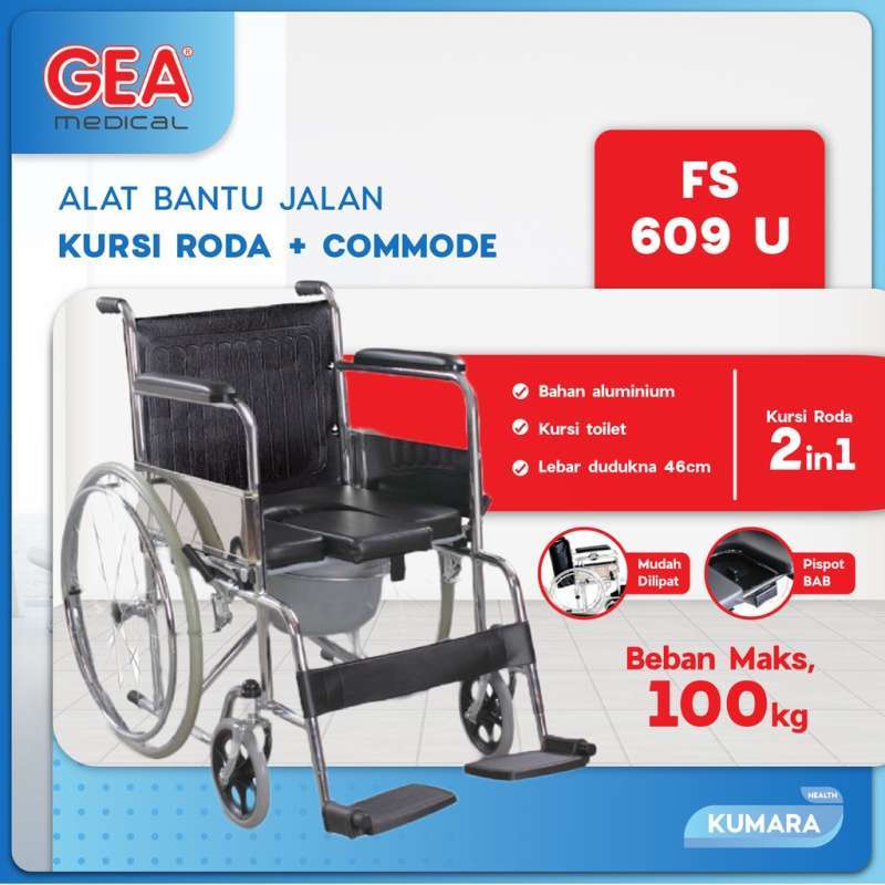 Jual GEA - Kursi Roda 2In1 + Commode Chair FS 609 U / Alat Bantu Jalan ...