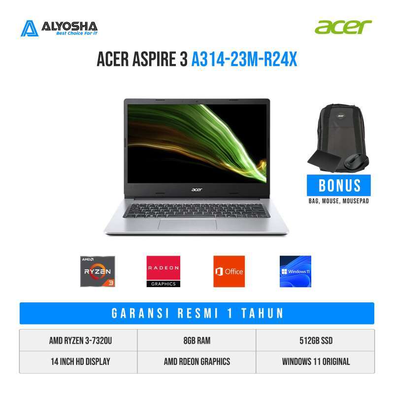 Jual ACER Aspire 3 Slim A314-23M-R24X SILVER | RYZEN 3 7320U/8GB/512SSD/14HD/W11/OHS 2021 di ...