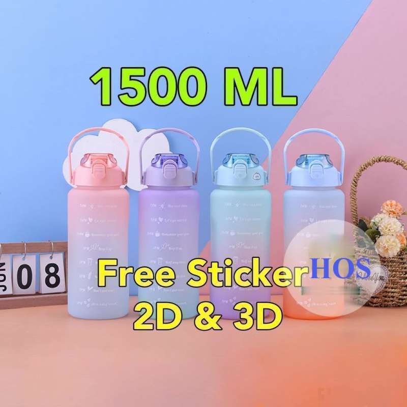 Jual Tumbler Botol Minum 1500 ML Viral Botol Pelangi motivasi - Biru di Seller HOMEDESIGN_SMG ...