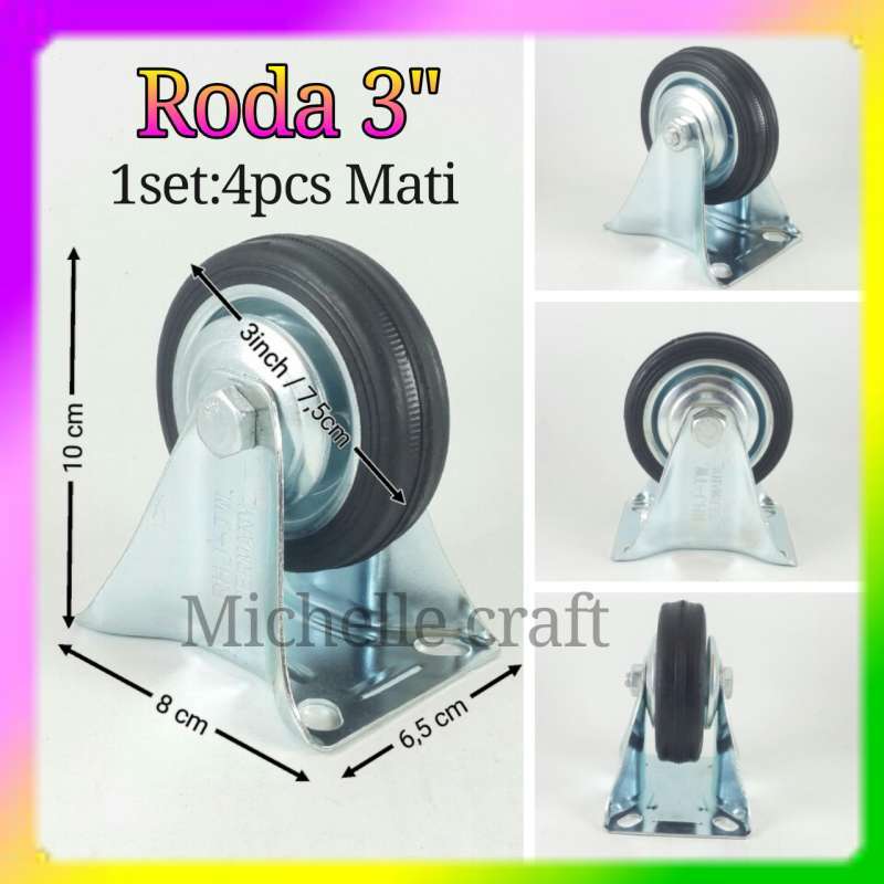 Promo Roda Troli 3 inch 1set : 4pcs MATI karet 3inch gerobak Diskon 2% ...