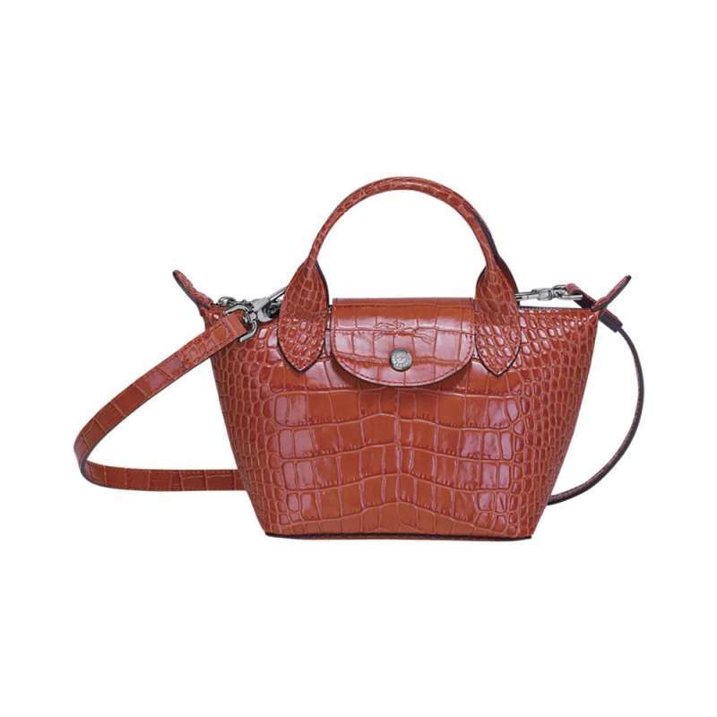 Jual Longchamp Le Pliage Cuir Mini Croco Top Handle Coral di Seller ...