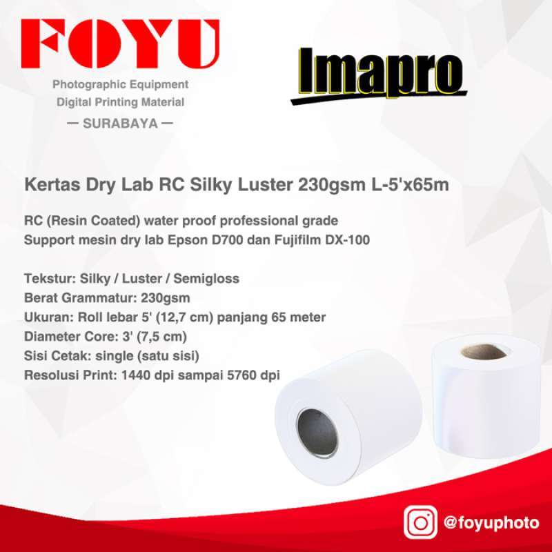 Jual Kertas Dry Lab Imapro Professional RC Silky 230gsm L-5'x100m di ...