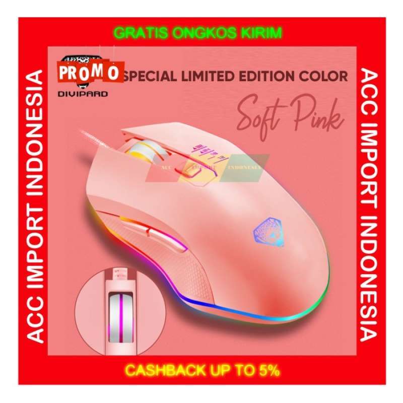 Promo Mouse Gaming Cewek Perempuan Pink Lucu Led 7 Warna Backlight ...