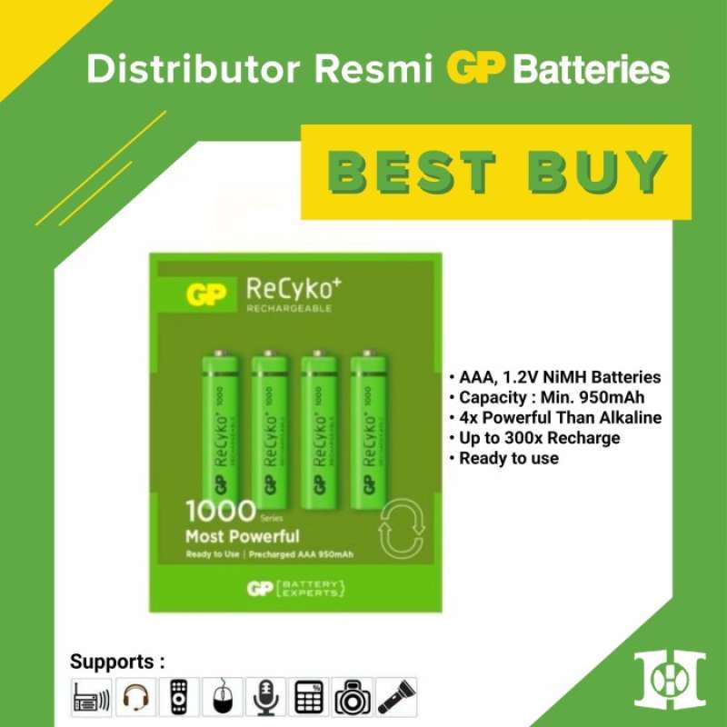 Jual Baterai AAA 1000mAh Rechargeable 1.2V GP ReCyko C169 isi 4 Pcs ...