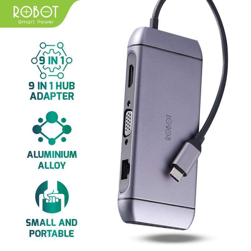 Promo ROBOT HT490 9 in 1 USB Type C-Hub Adapter, With VGA, HDMI 4K ...