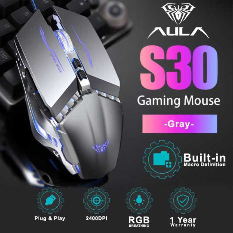 Promo Mouse Gaming AULA S30 ? 2400DPI RGB Driver Macro Software - Grey ...