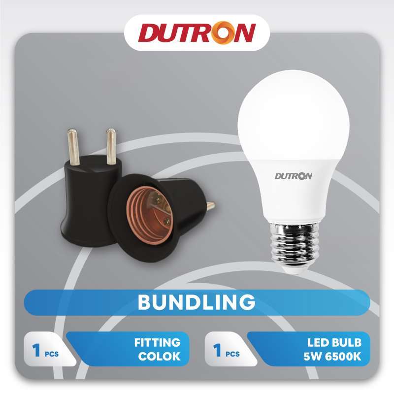 Jual Bundling Dutron Lampu LED Bulb 5W 6500K + Fitting Colok Hitam di ...