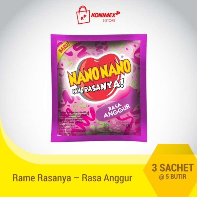 Jual Nano Nano rasa Anggur 3 sachet Permen Manisan Buah isi 5 butir di ...