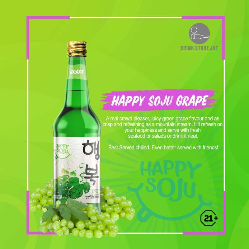 Promo Happy Soju - Green Grape 1 BOTOL [360ML] Diskon 21% di Seller ...